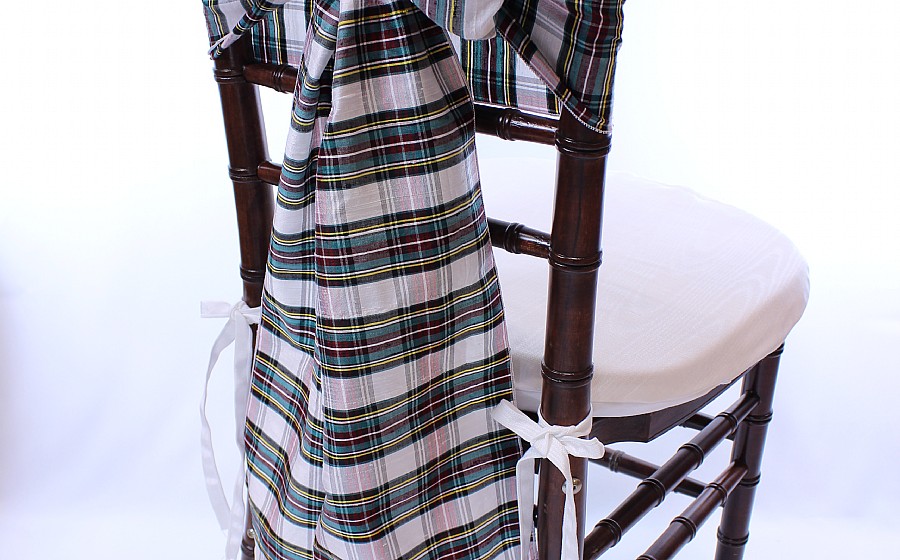 White Holiday Silk Plaid Sash