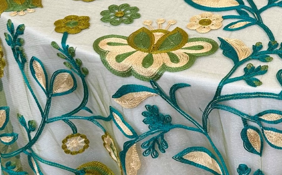 Green Embroidered Posy