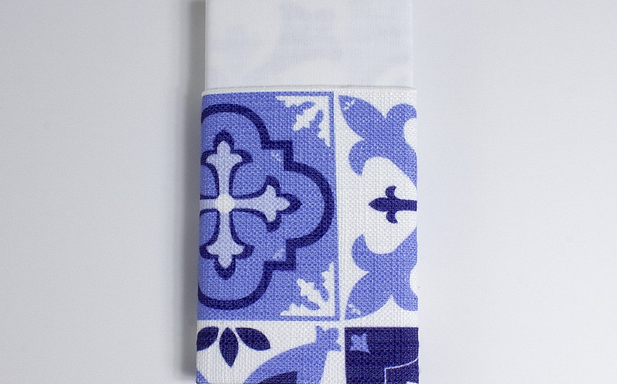 Periwinkle Tiles Panama Dinner Napkin with White Cotton Backing