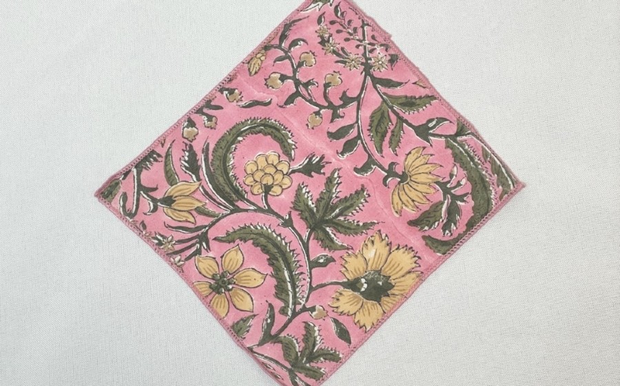 Light Pink Indian Block Print Cocktail Napkin
