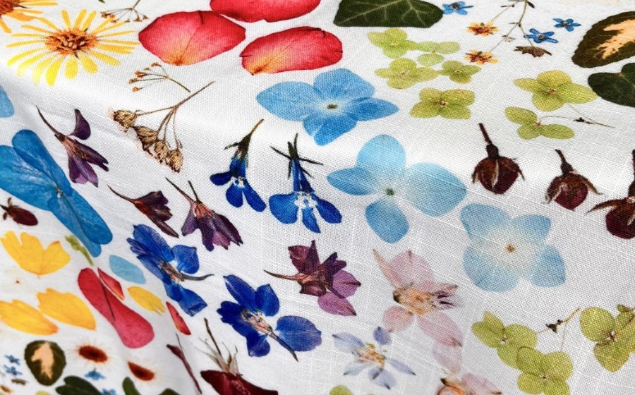 Multi Pressed Flowers Linen