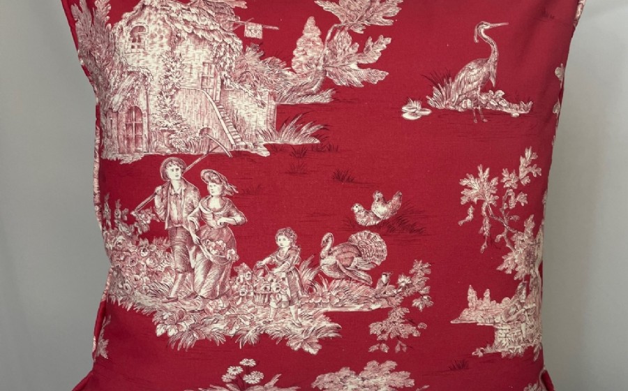 Red Cottage Toile with Piping Pillow