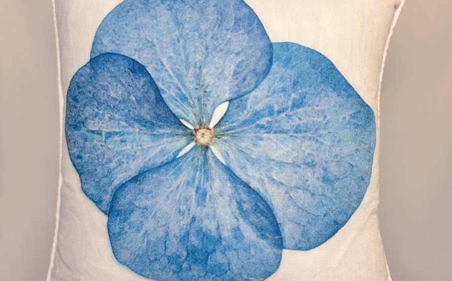 Blue Multi Pressed Flower Linen Pillow
