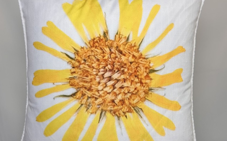 Yellow Multi Pressed Flower Linen Pillow