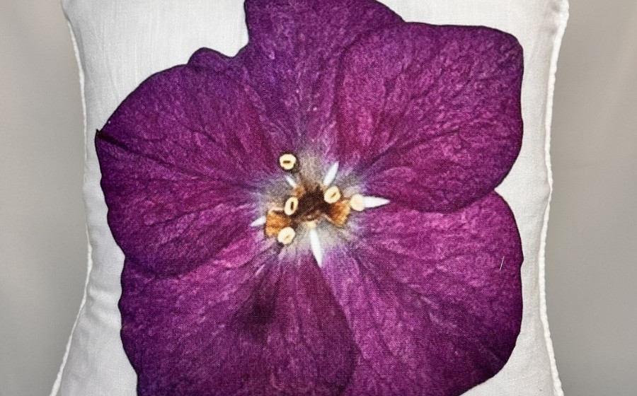 Purple Multi Pressed Flower Linen Pillow