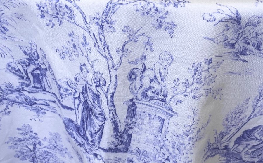 White with Navy French Toile
